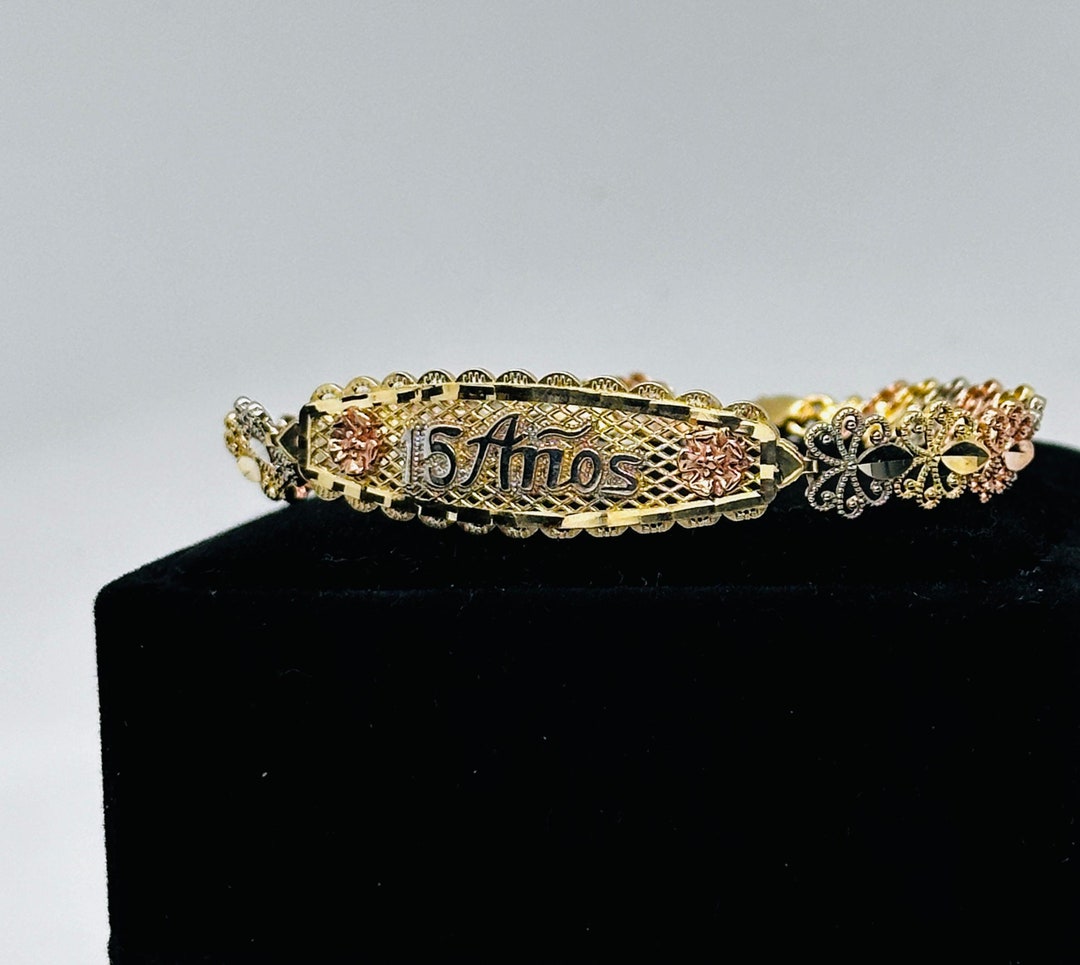 10k Solid Gold Quinceanera 15th Birthday Crown Pendant Charm Bracelet ...