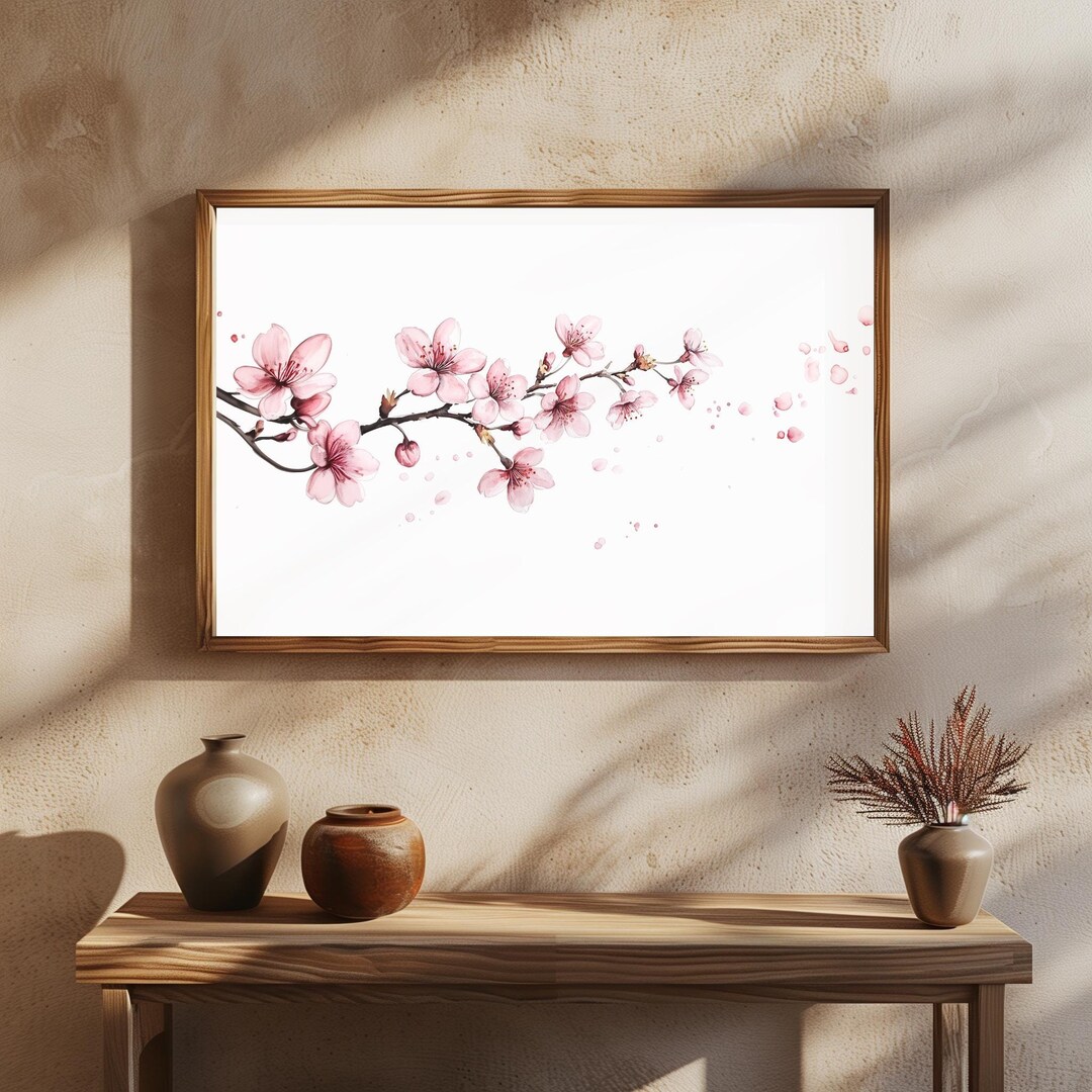 Branch of Cherry Blossom Drawing, Minimalist Illustration, Decoration ...