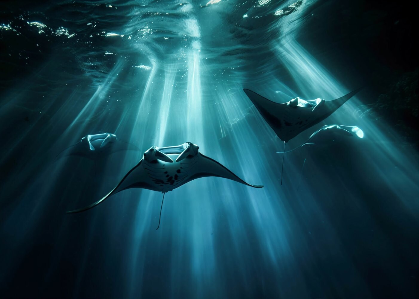 Rays in Underwater View, Underwater Photograph of a Group of Rays ...
