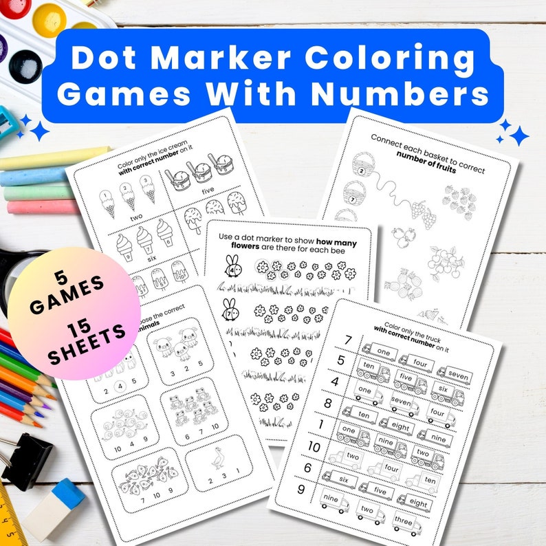15 Dot Marker Worksheets With Numbers 5 Coloring Games for Toddlers ...