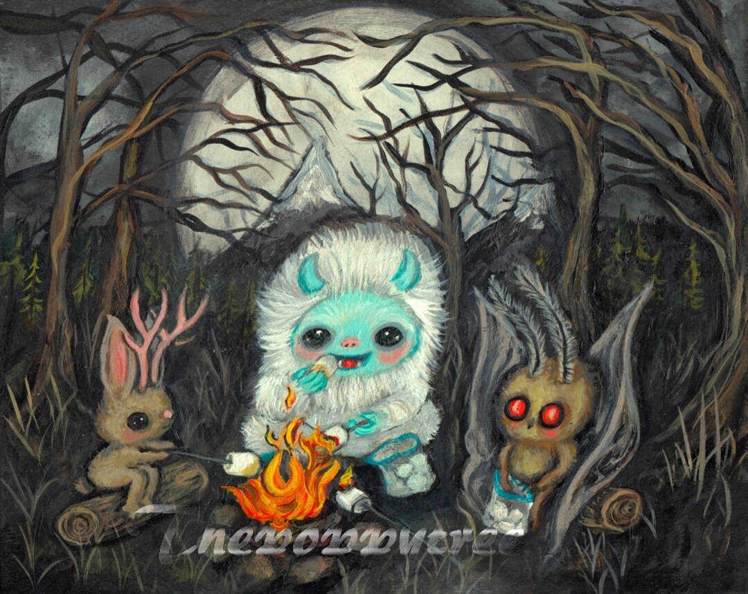Cryptid print camping art yeti print mothman art print pop surrealism ...