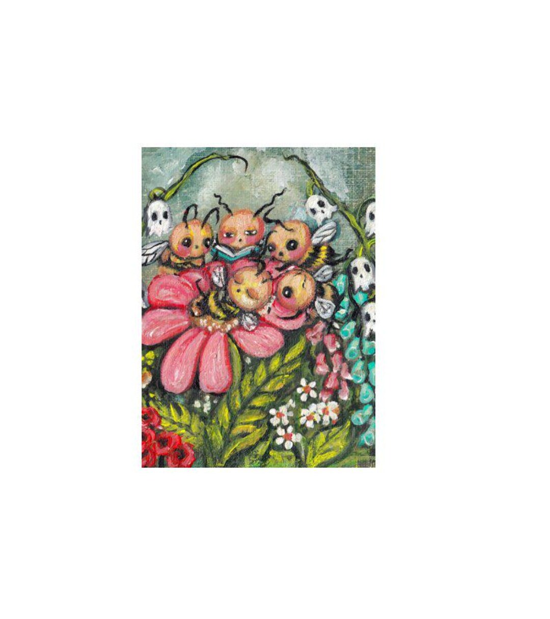 Surreal Bee Flower Art Print, Acrylic Painting (5x7in) - Etsy