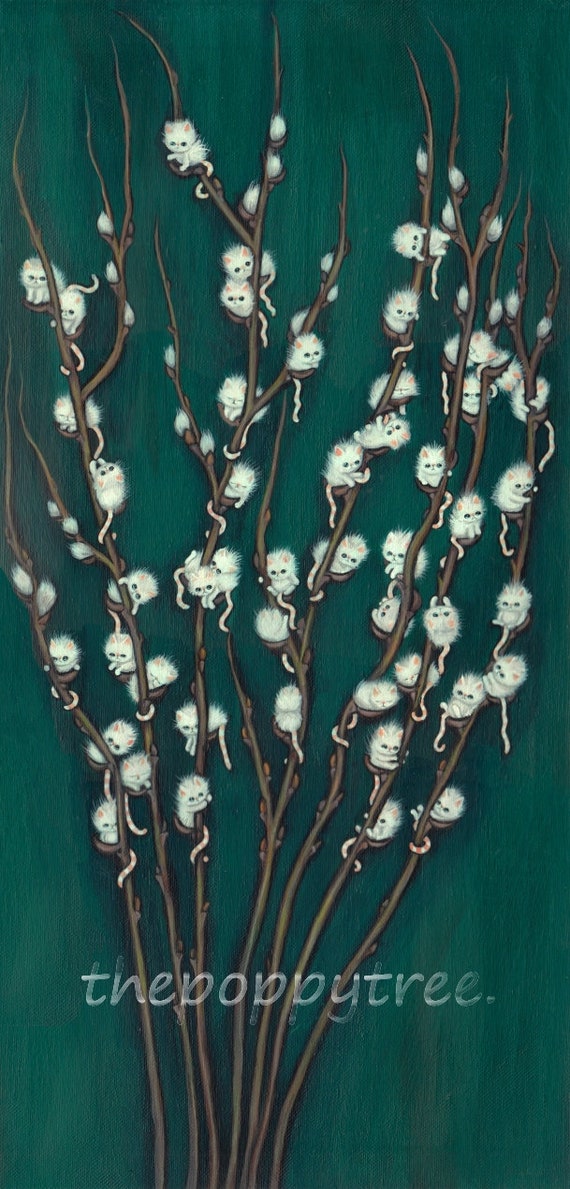 Pussy Willow Art Print Kitty Cat Wall Art Flamepoint | Etsy