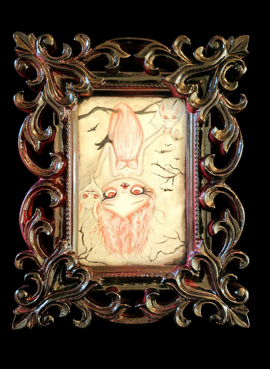 Vampire Painting Pink Bat Art Wall Decor Pop Surrealism Black Red ...