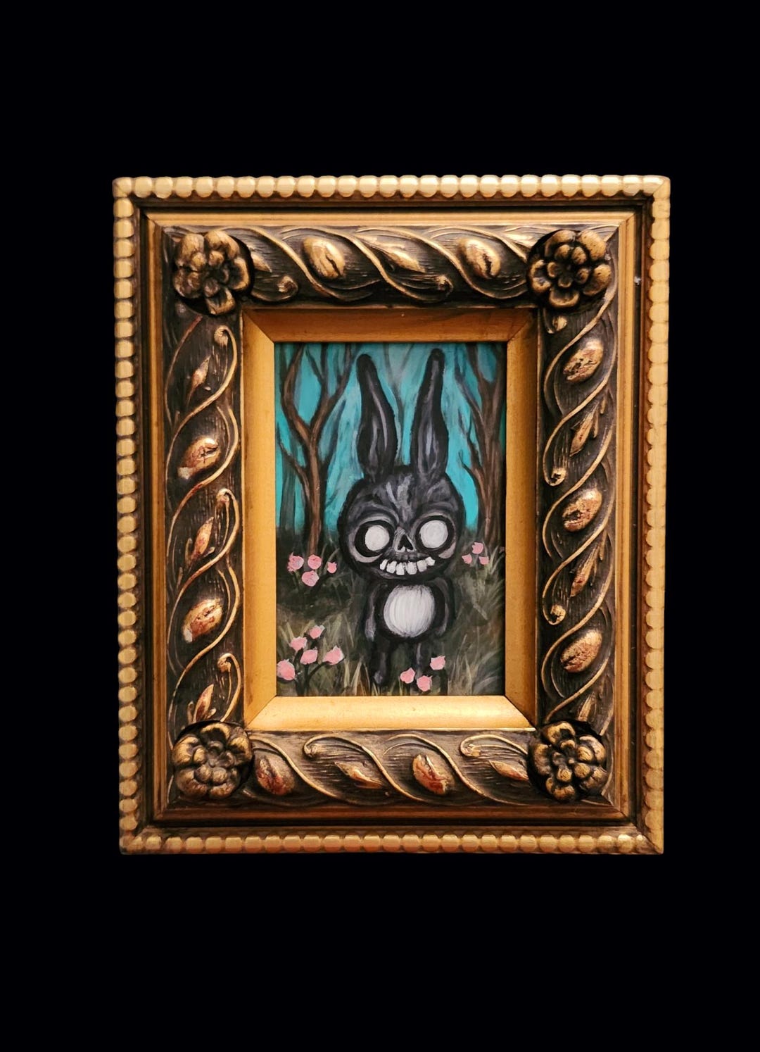 Frank Rabbit Painting Spooky Black Bunny Art Cute Animal Wall Decor Pop ...