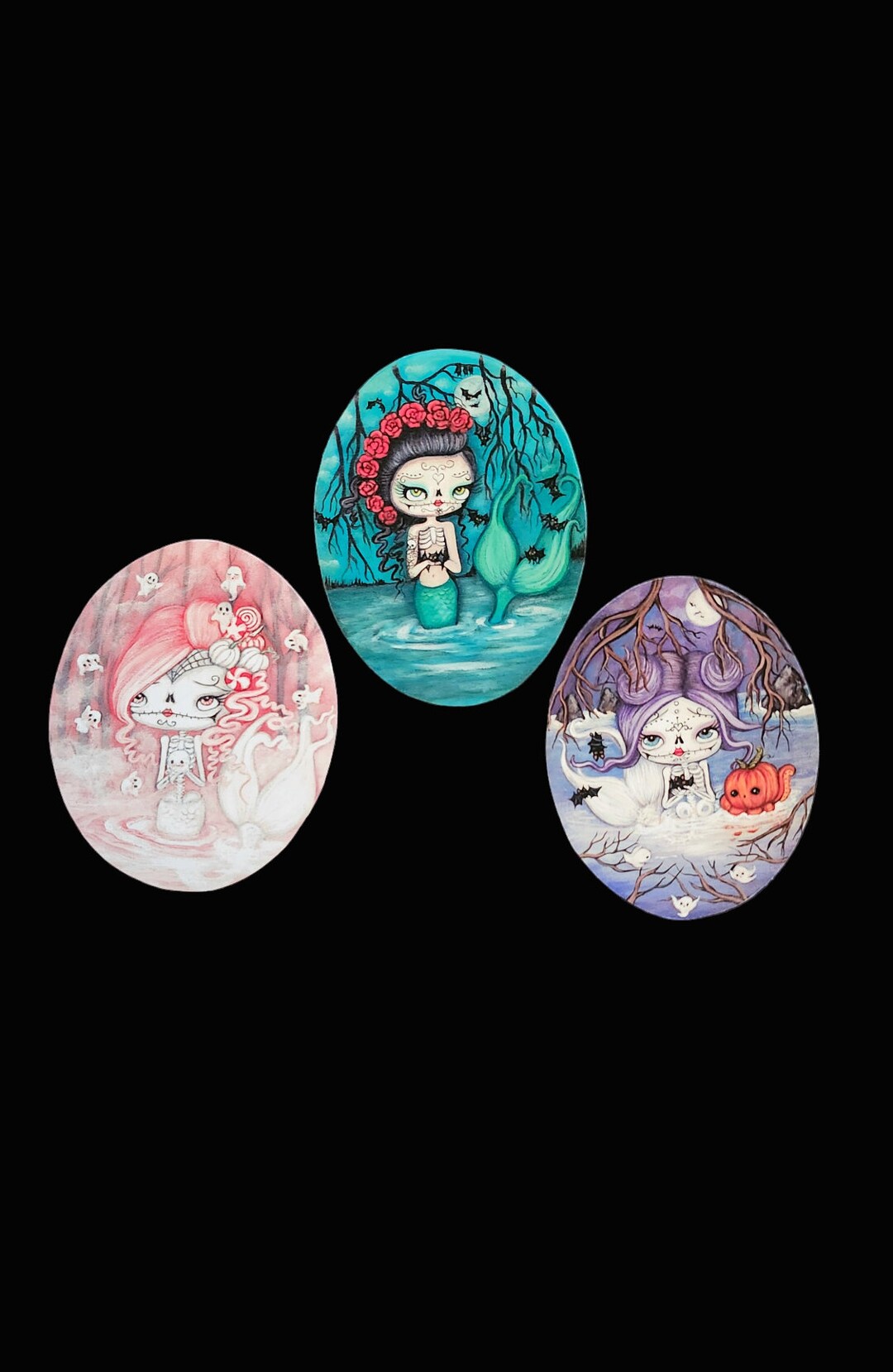 Siren Sticker Set Skeleton Mermaid Girl Art Sticker Laptop Decals ...