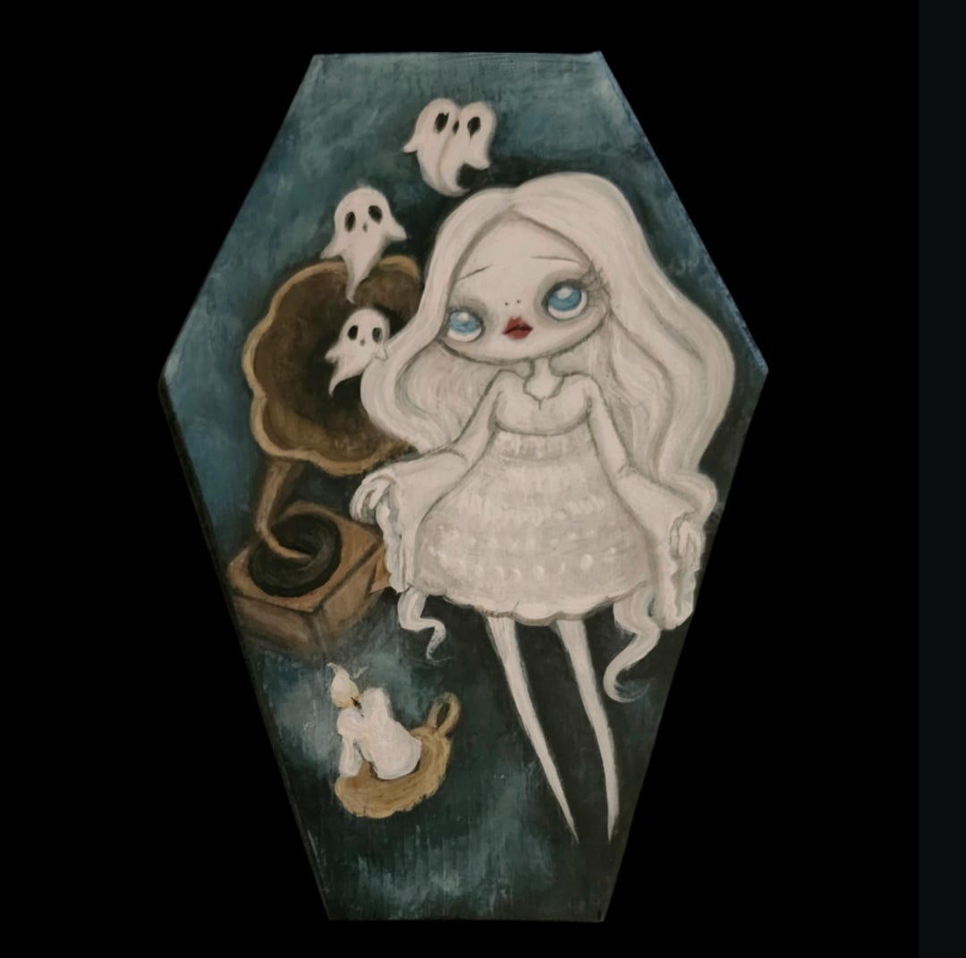 Ghost Girl Painting Cute Dead Girl Wall Decor Pop Surrealism Spooky Old ...