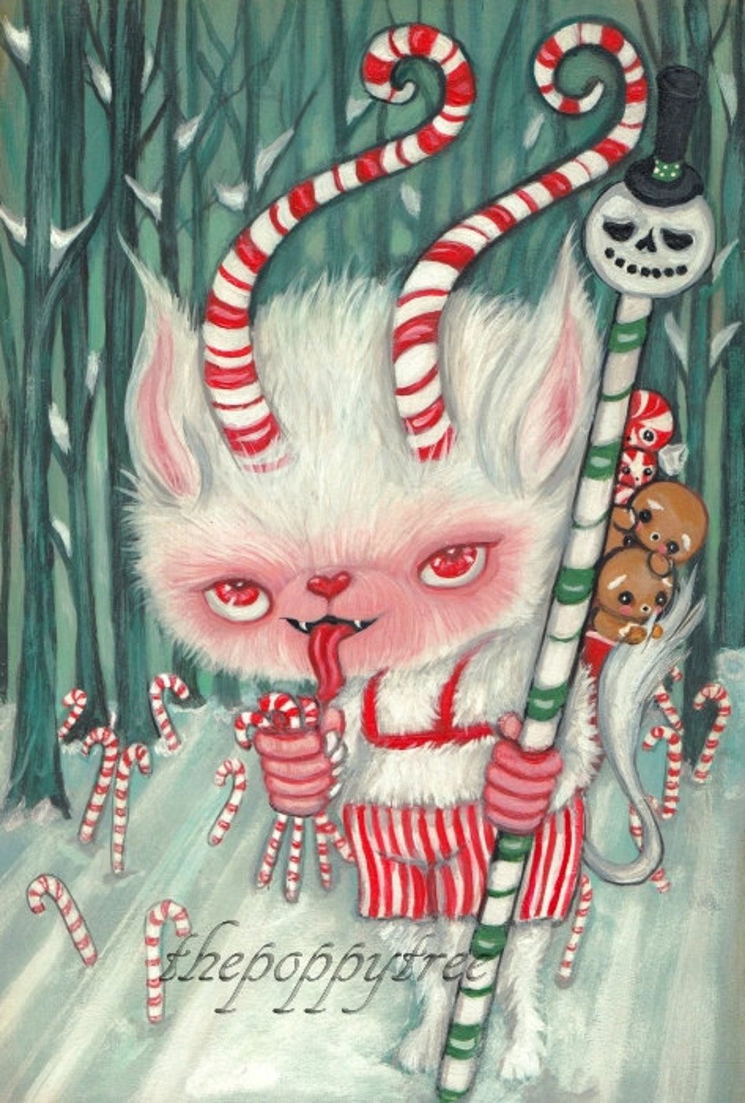 Krampus Cute Candy Cane Gingerbread Forest Albino Monster Art Print 5 X ...