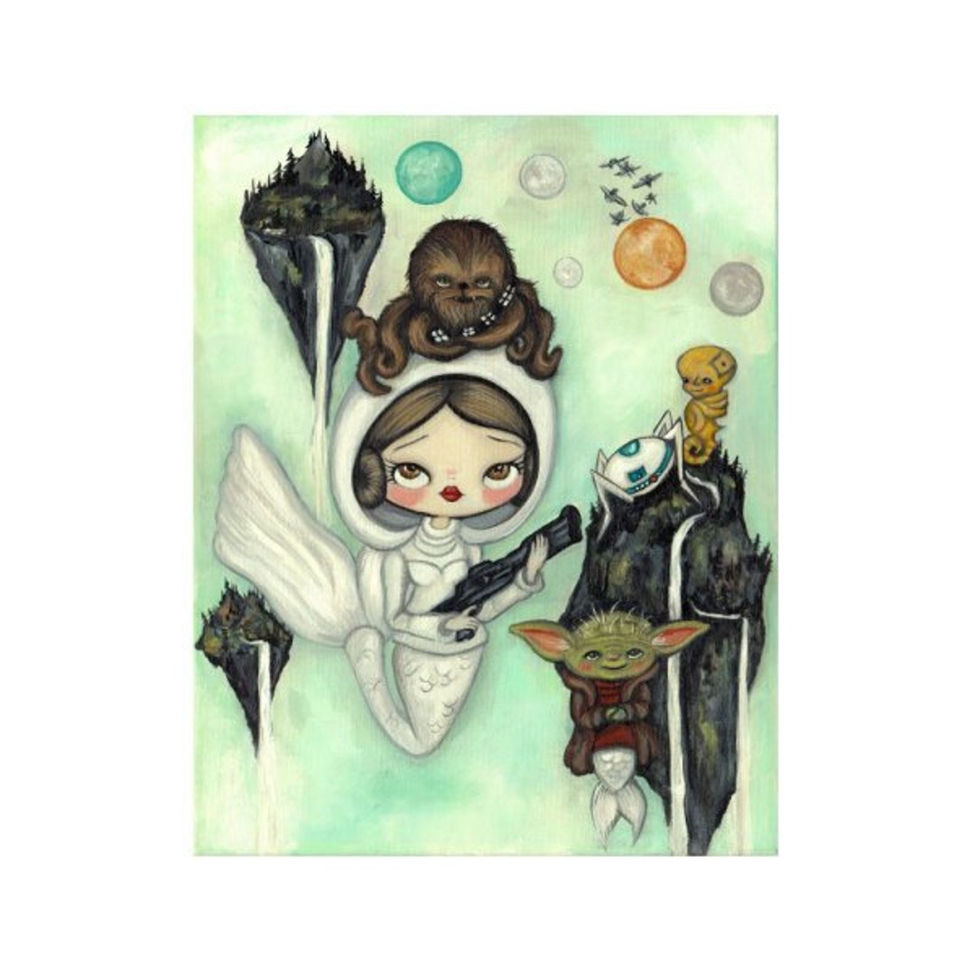 Mermaid Print Yoda Art Princess Leia Print Cute Chewbactopus Art 8 X 10 ...
