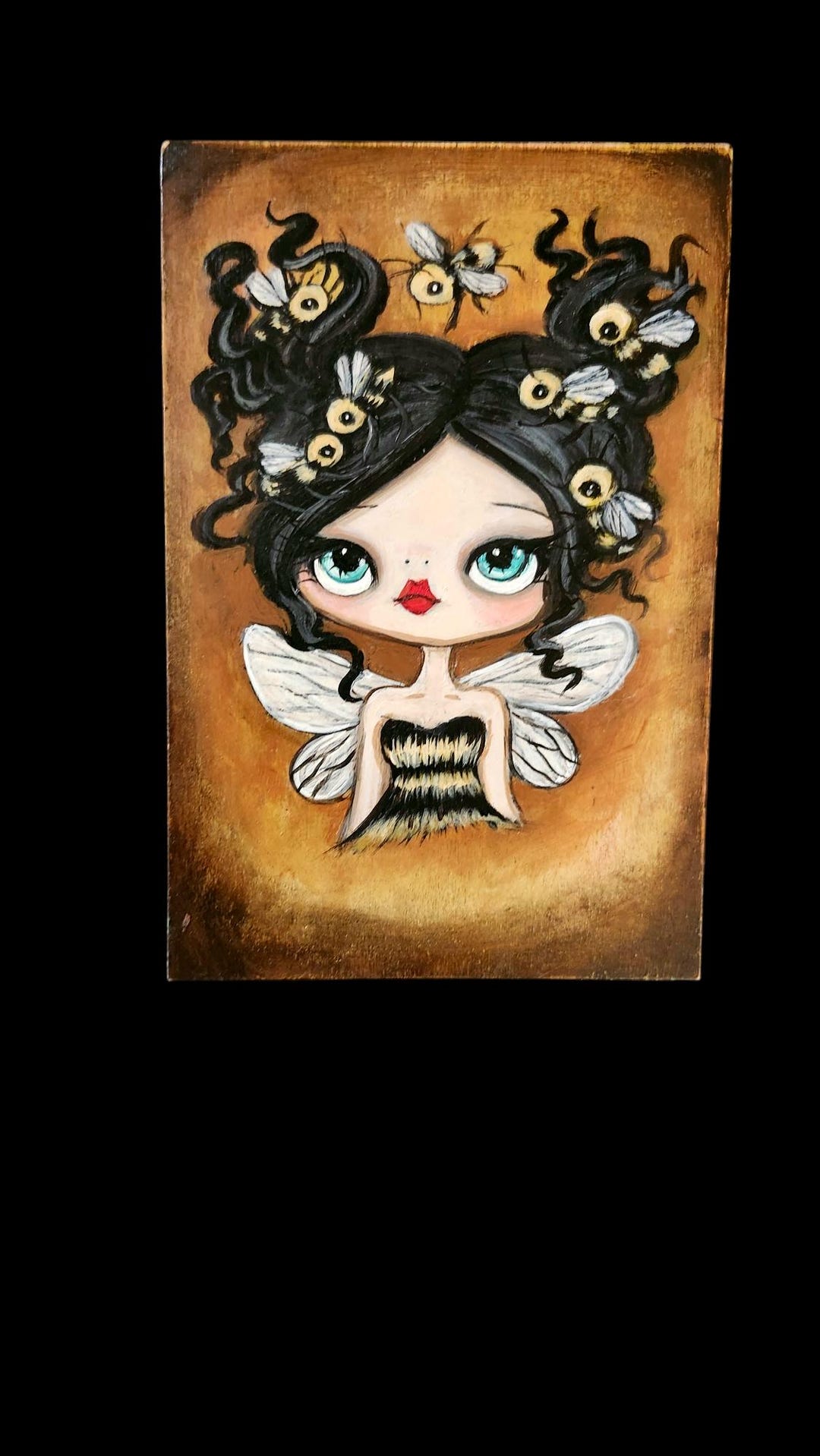 Bee Girl Portrait Bees Art Painting Cute Winged Bugs Surreal Art on ...