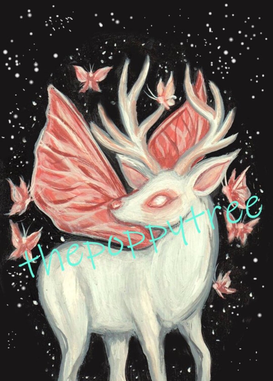 Deer and Butterfly Art Print: Surreal Animal Omen, 5x7 Wall Decor - Etsy