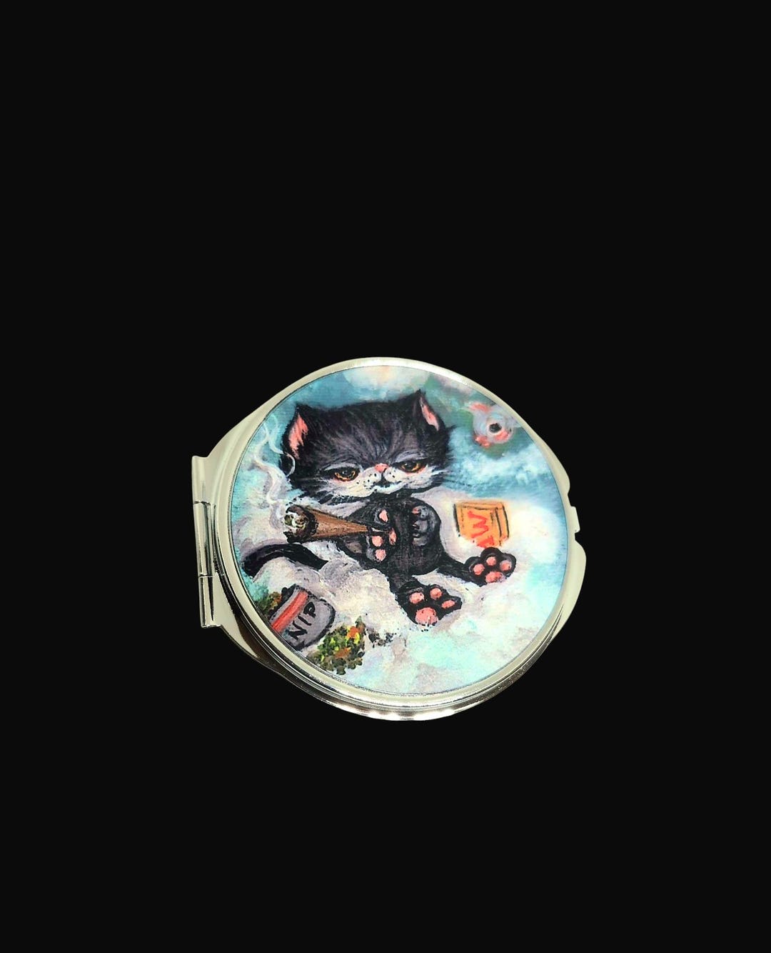 Catnip Kitty Compact Mirror: Stoner Art Print, Feline Portrait - Etsy