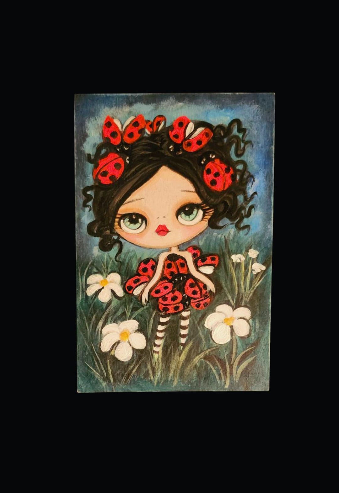 Ladybug Girl Portrait Buggy Art Painting Cute Winged Bugs Surreal Art ...