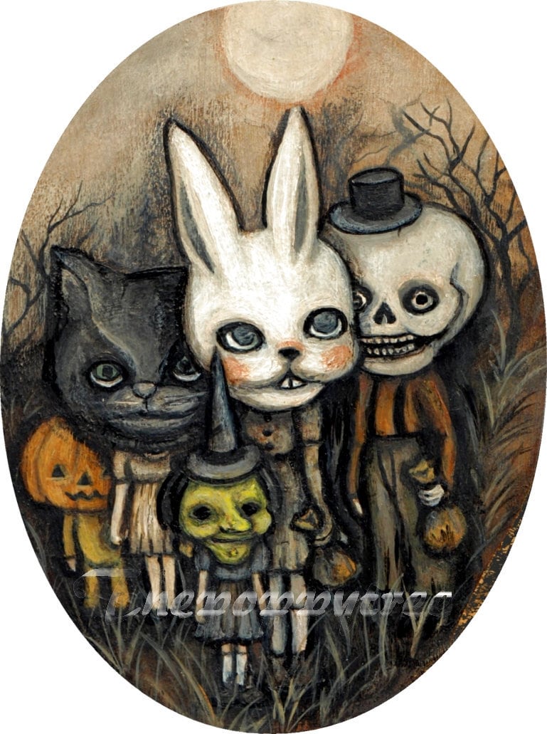 Vintage Spooky Skeleton Black Cat Trick or Treating Print 5 X 7 - Etsy