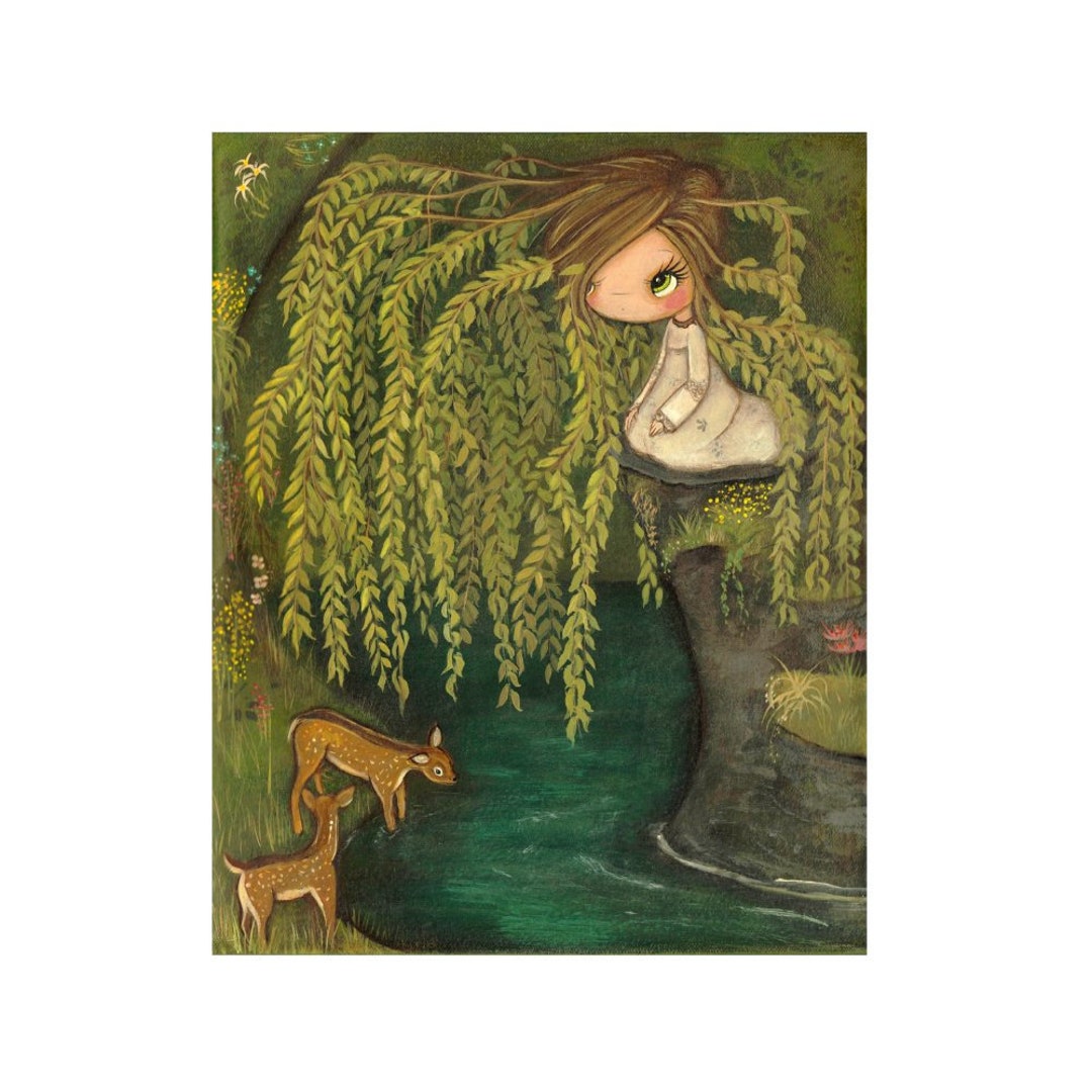 Weeping Willow Print Tree Art Deer Art Animal Prints Animal Print Wall ...