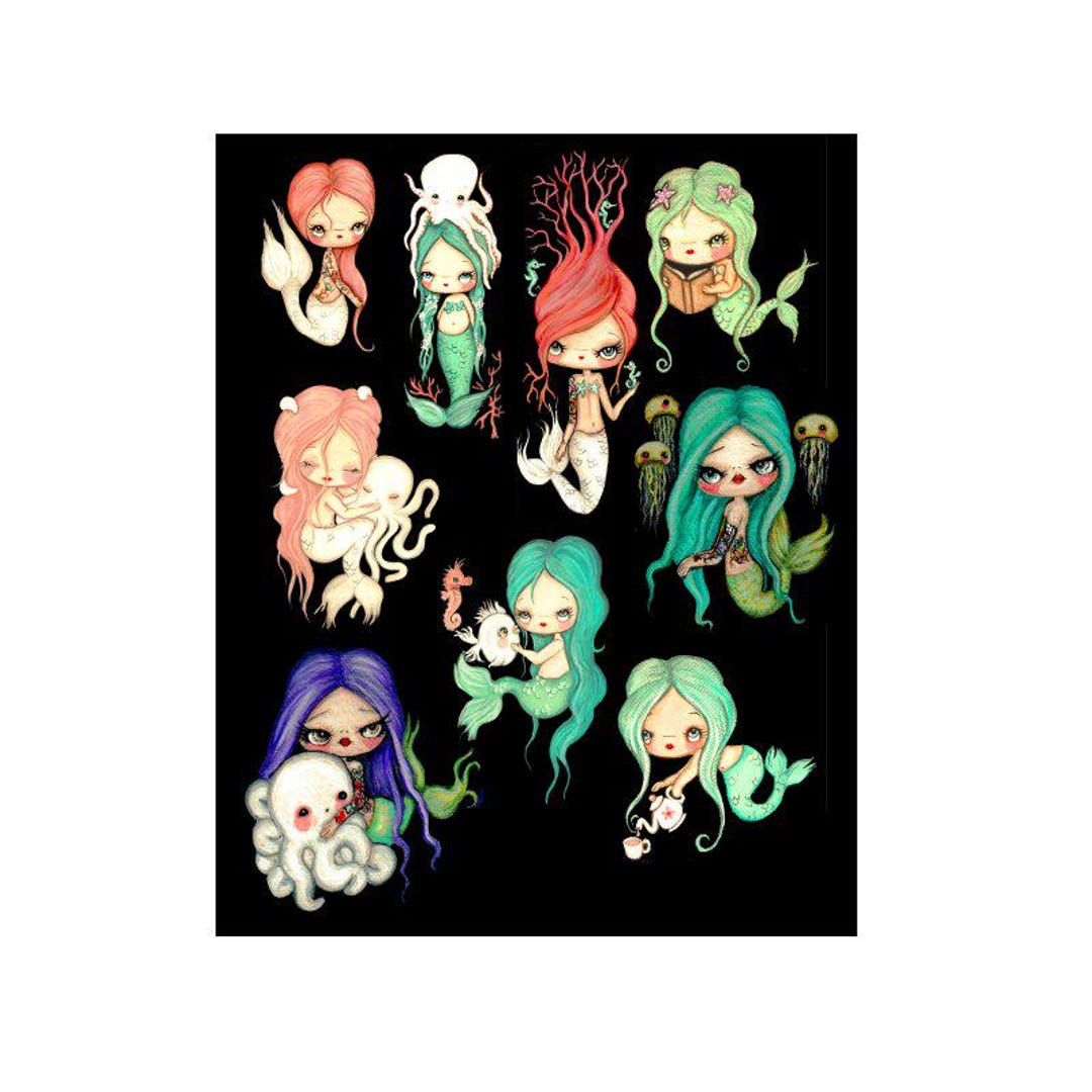 Laptop Decals Mermaid Sticker Set Cute Guppy Fish Art Tattooed Nautical ...