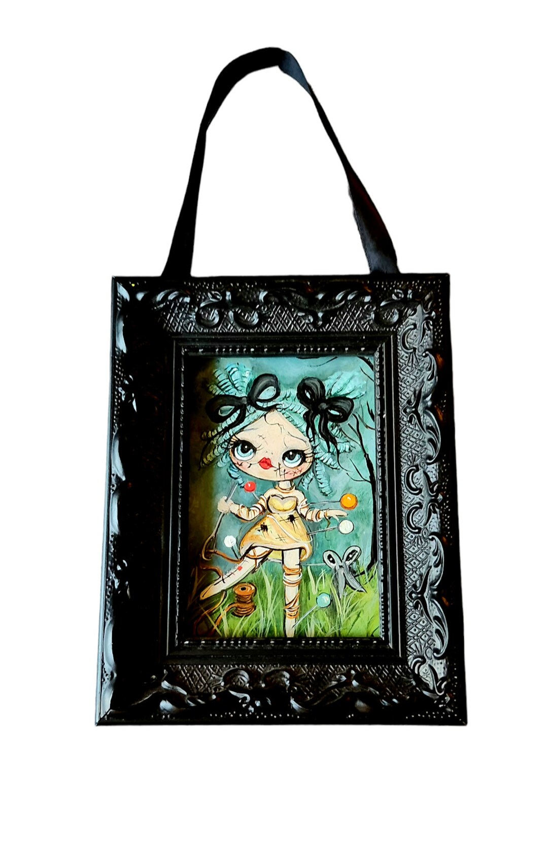 Voodoo Doll Painting Cute Creepy Doll Art Spooky Wall Decor Pop ...