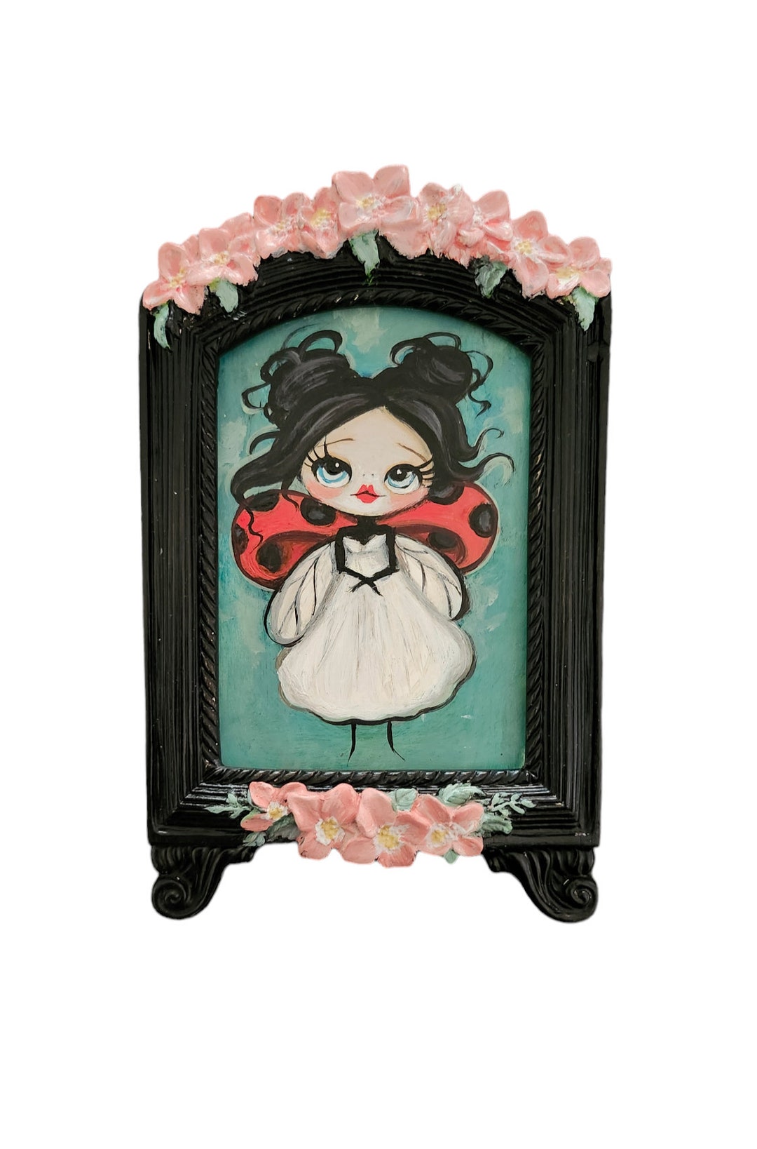 Cute Ladybug Girl Portrait Ladybugs Art Original Painting Spring Flower ...