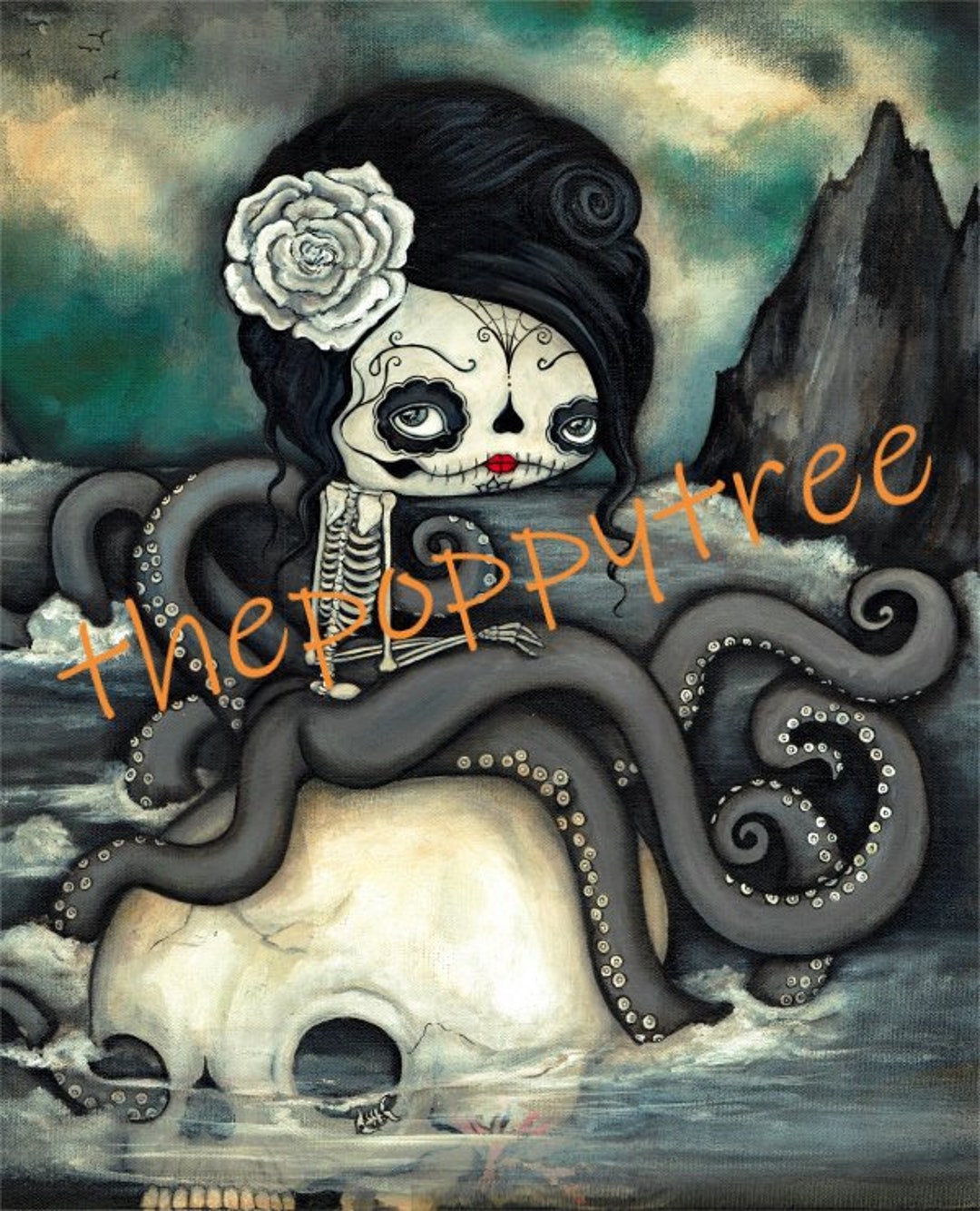 Octopus Skeleton Art Print, Creepy Cute Nautical Decor (8x10) - Etsy