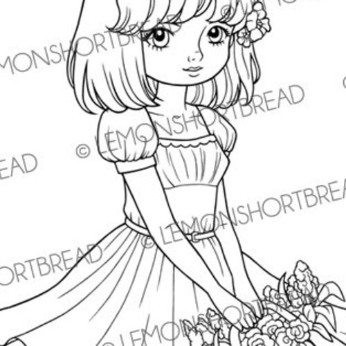 Digital Stamp Flowers Curls Girl Digi Adult Coloring Page - Etsy