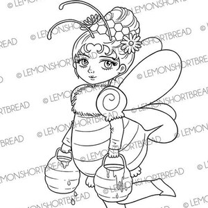 Digital Stamp / Coloring Page Bee Lady, Digi Fantasy Garden Summer ...