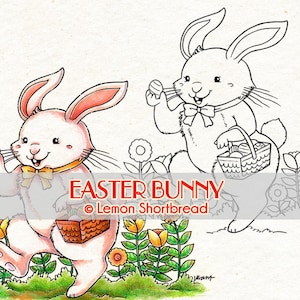 Easter Bunny Digital Digi Stamp, Coloring Page Download, Cute Rabbit ...