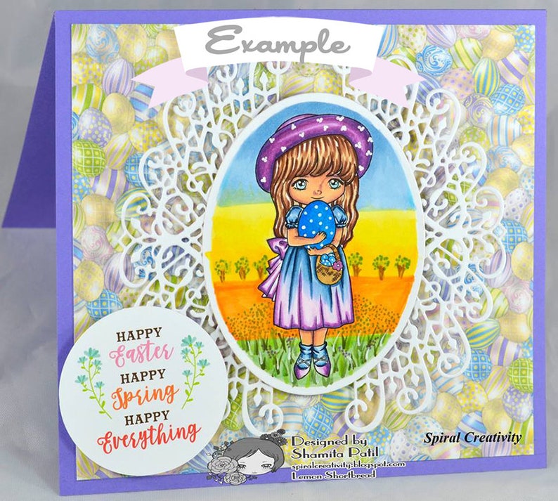 Easter Egg Digital Digi Stamp Download Girl Basket Eggs - Etsy