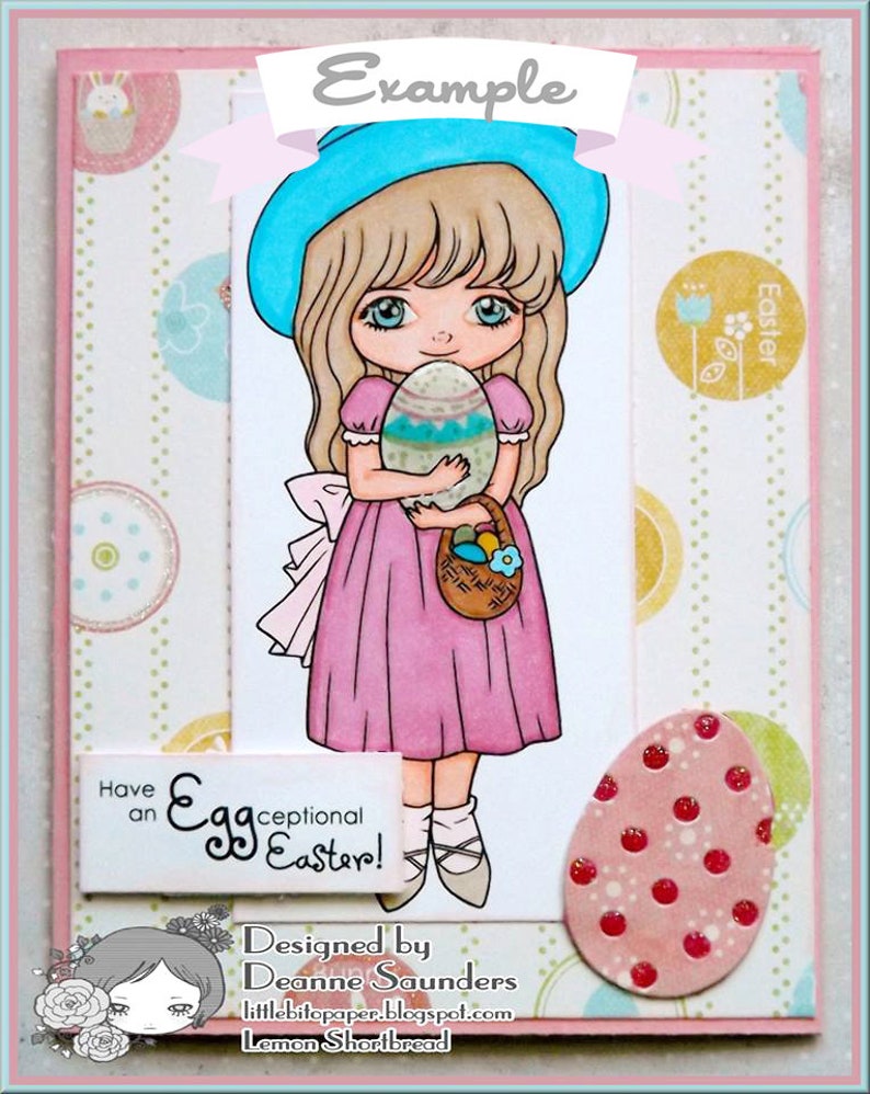 Easter Egg Digital Digi Stamp Download Girl Basket Eggs - Etsy