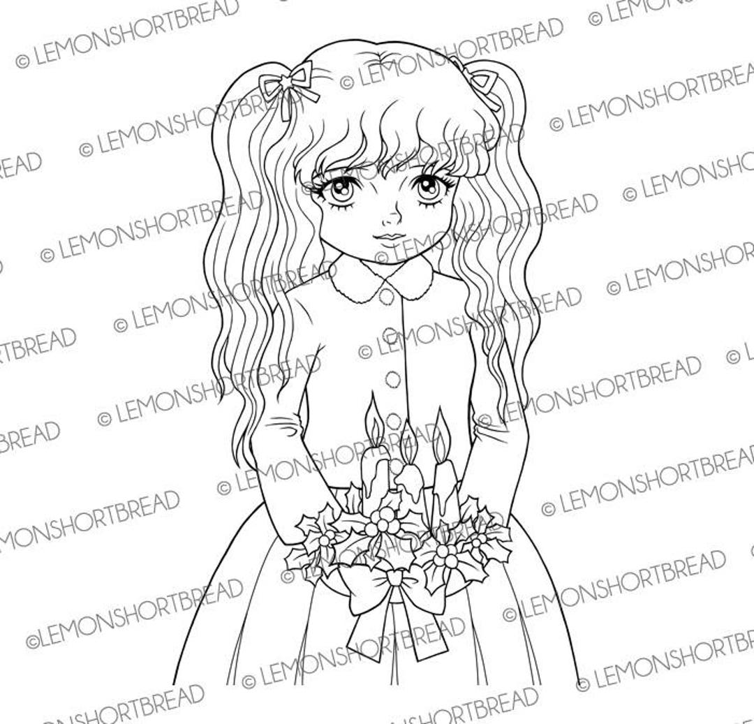 Digital Stamp Christmas Candle Girl Digi Coloring Page - Etsy Singapore