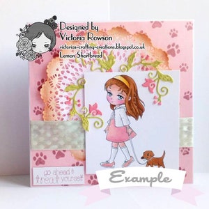 Digital Stamp Girl Walking Dog, Puppy Digi Coloring Page, Pets, Summer ...