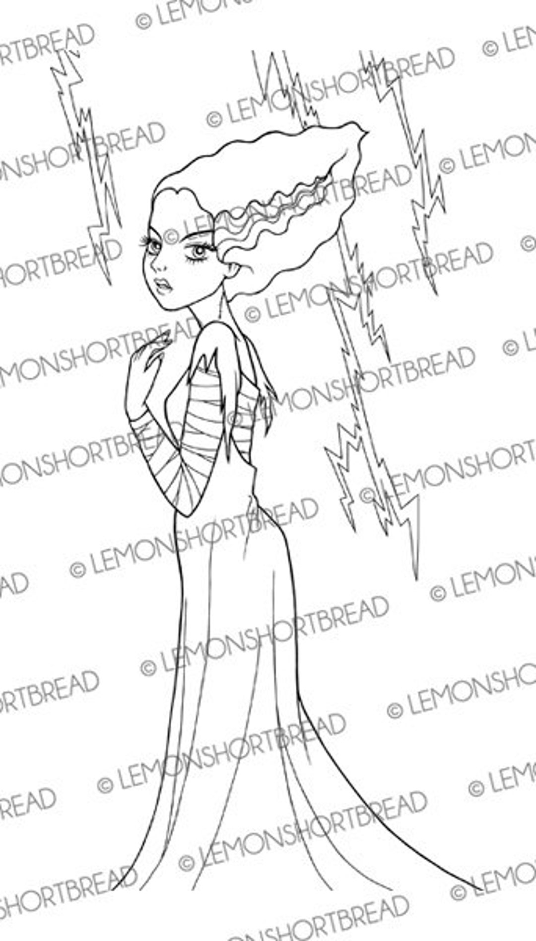 Digital Stamp Halloween Bride of Frankenstein, Digi Download, Horror ...