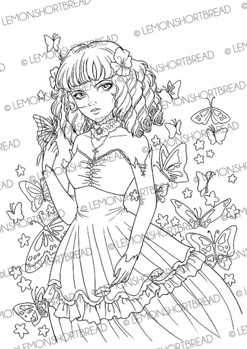 Printable Digital Coloring Page, Butterfly Scar Girl, Fantasy ...
