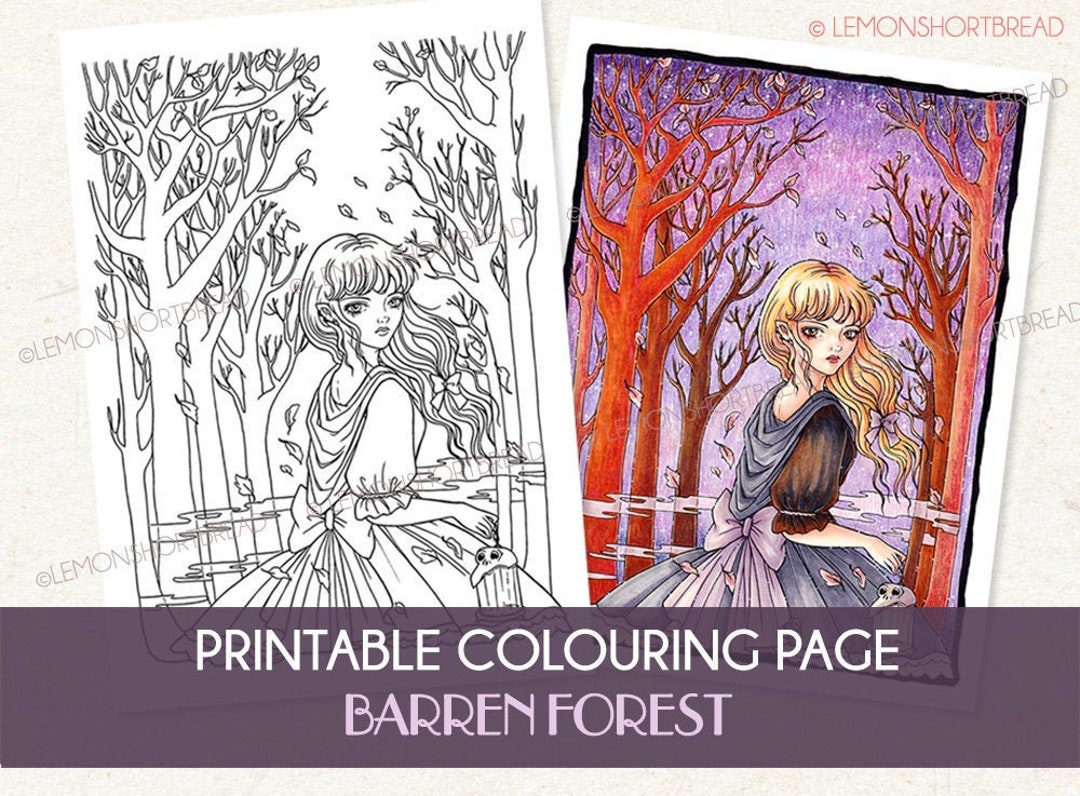 Printable Digital Coloring Page, Barren Forest Goth Elf Fairy, Fantasy ...
