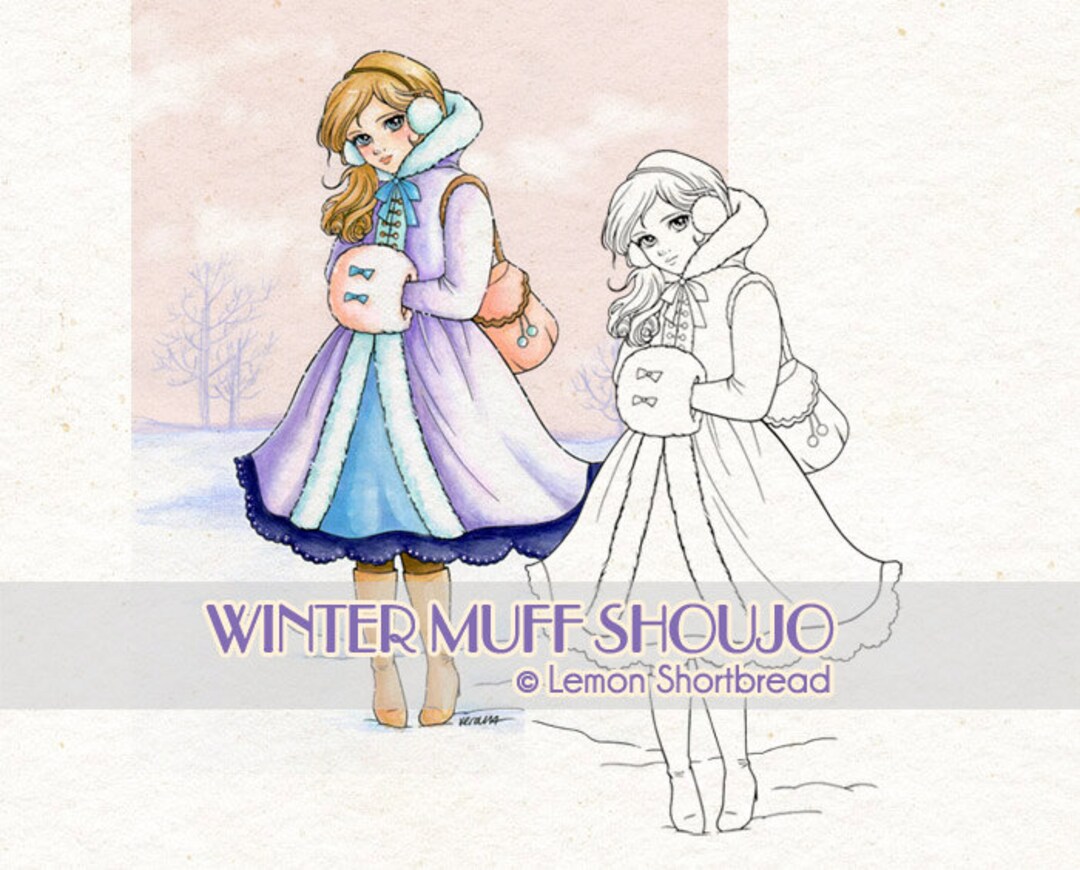 Digital Stamp Winter Snow Muff Girl, Digi Christmas Coloring Page ...