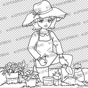 Digital Stamp Gardening Lady Plants, Digi Coloring Page Download ...