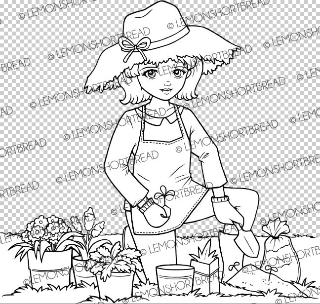 Digital Stamp Gardening Lady Plants, Digi Coloring Page Download ...