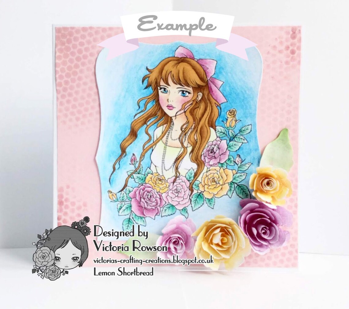 Digital Stamp Ribbon Roses Girl Digi Printable Coloring Page - Etsy