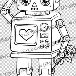Digital Stamp Robot in Love, Digi Stamps Valentine's Day Heart, Boys ...
