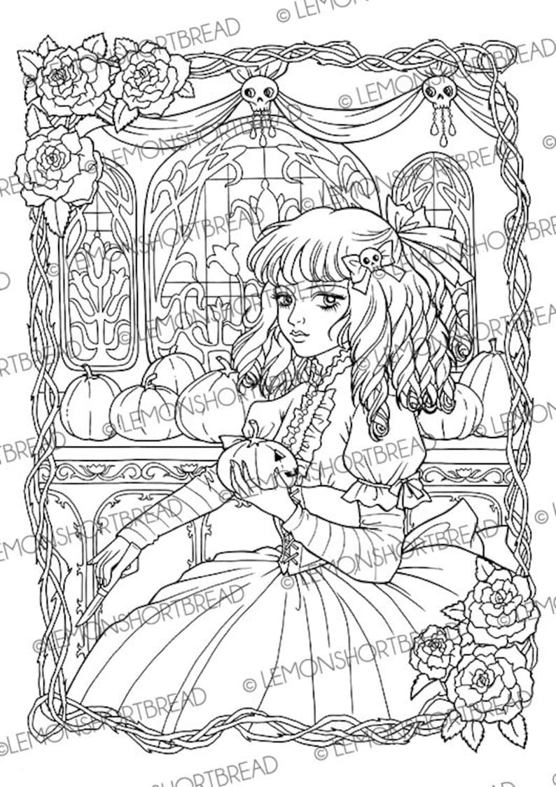Printable Digital Colouring Page, Carving Pumpkins Girl, Instant ...