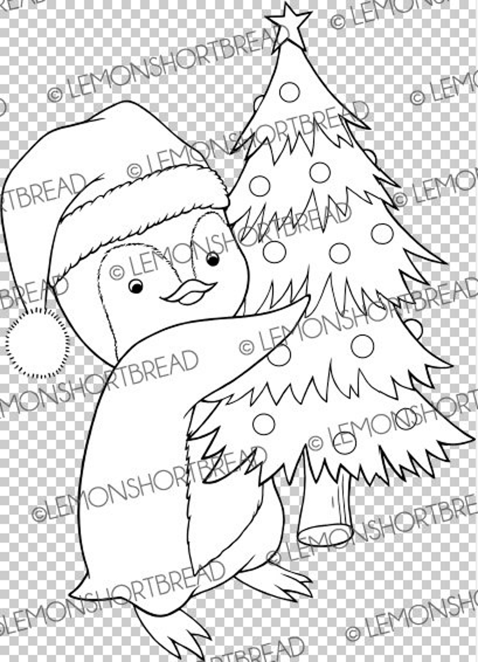 Digital Stamp Christmas Tree Penguin Digi Winter Holiday - Etsy