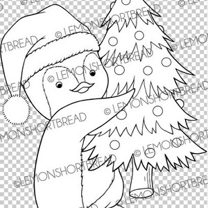 Digital Stamp Christmas Tree Penguin, Digi Winter Holiday, Bird Animal ...