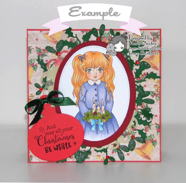 Digital Stamp Christmas Candle Girl, Digi Coloring Page, Holly ...