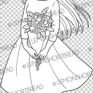 Digital Stamp Hat Bouquet Girl, Digi Download Coloirng Page, Flower ...