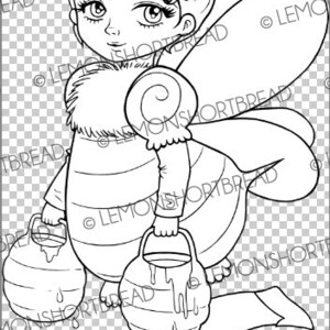 Digital Stamp / Coloring Page Bee Lady, Digi Fantasy Garden Summer ...