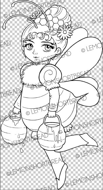 Digital Stamp / Coloring Page Bee Lady Digi Fantasy Garden | Etsy
