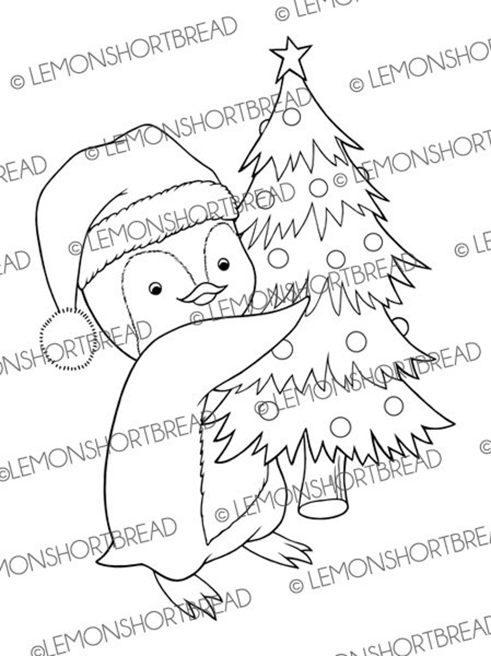 Digital Stamp Christmas Tree Penguin, Digi Winter Holiday, Bird Animal ...