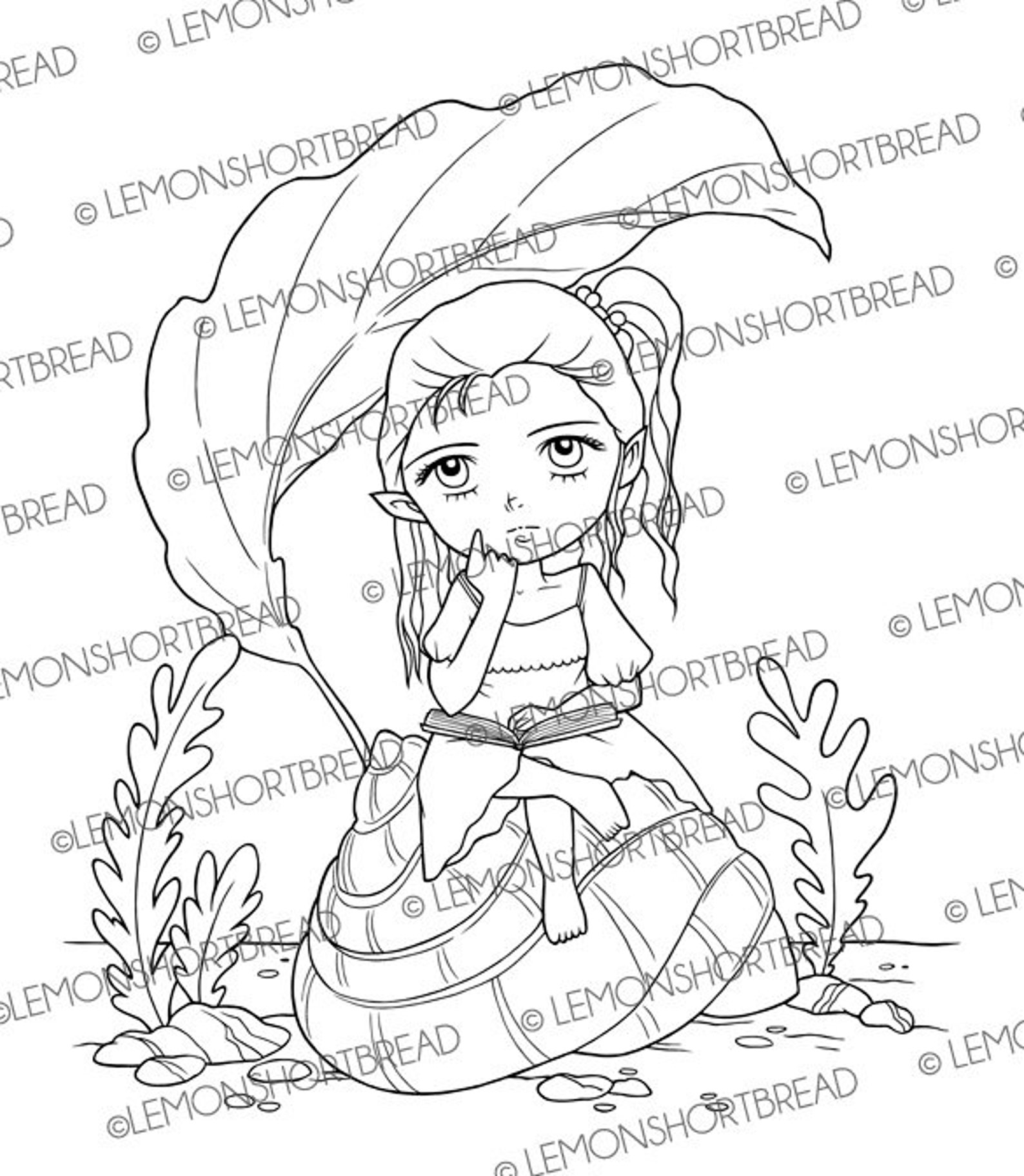 Digital Stamp Reading Book Elf Fairy Digi Coloring Page - Etsy Singapore