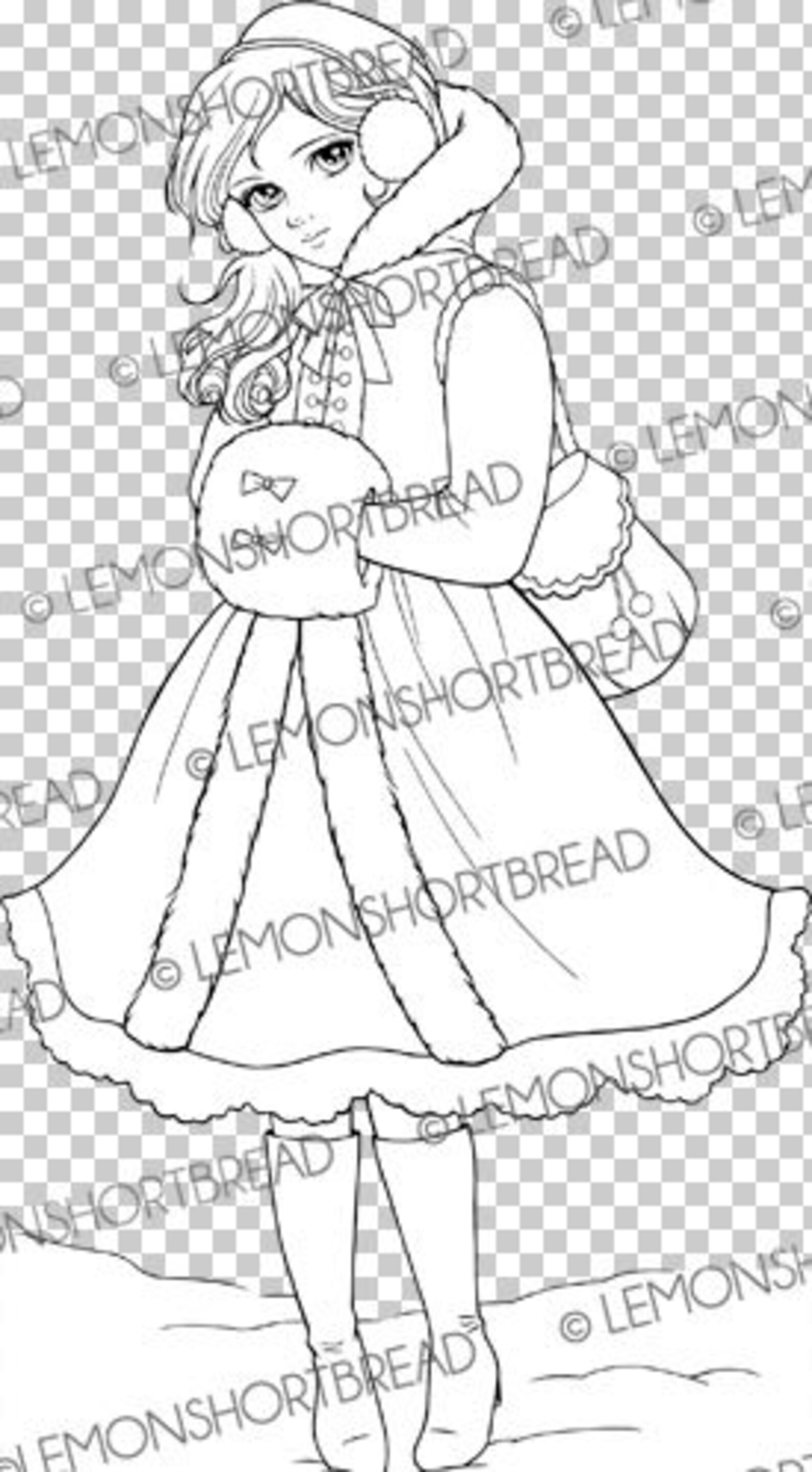 Digital Stamp Winter Snow Muff Girl, Digi Christmas Coloring Page ...