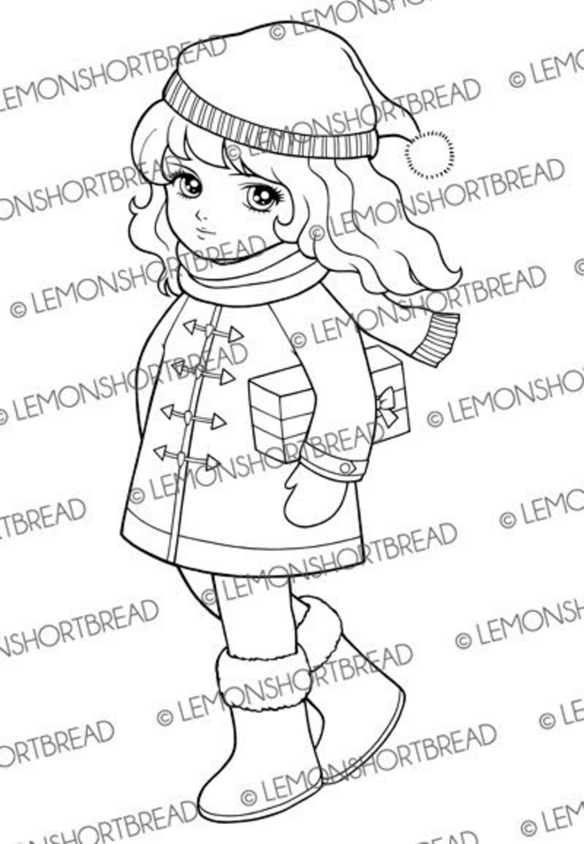 Digital Stamp Winter Gift Girl Digi Christmas Presents - Etsy