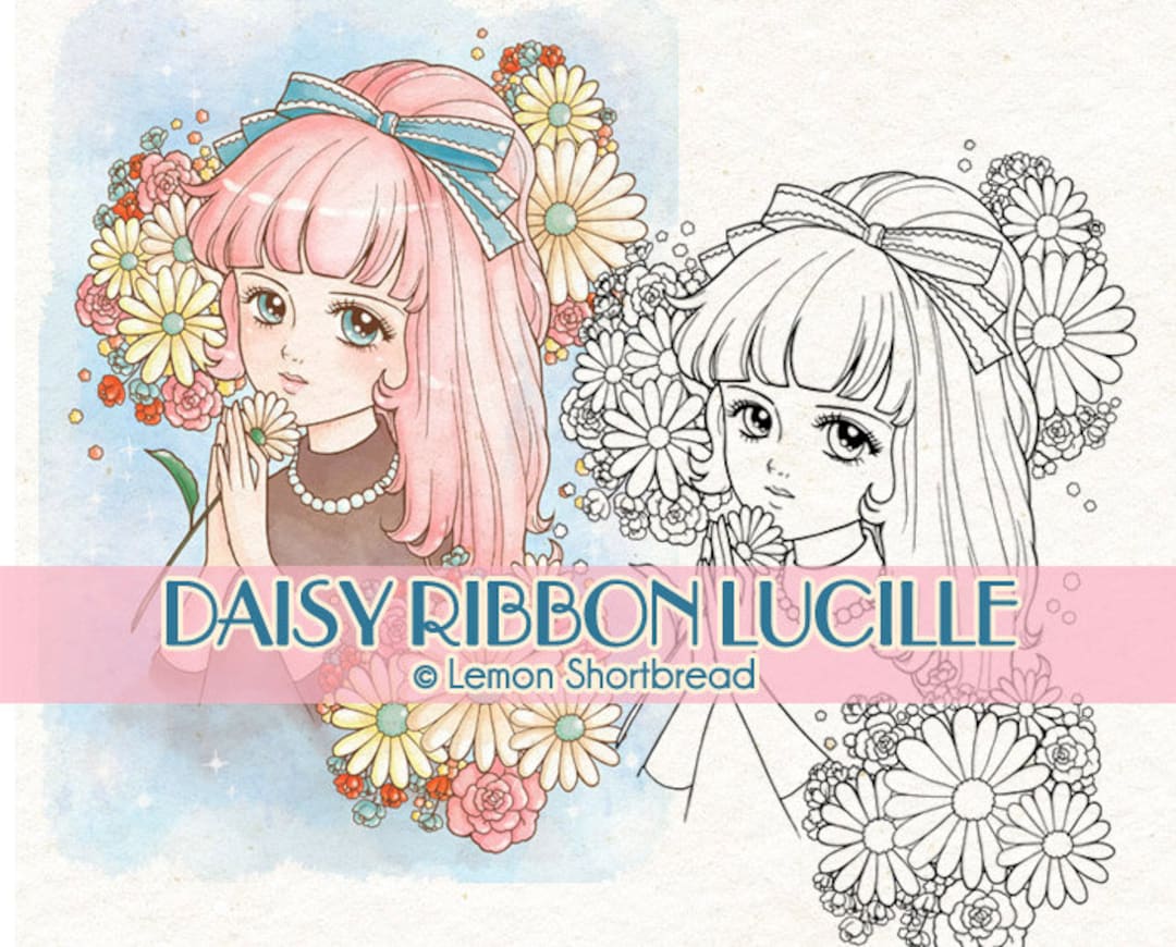 Digital Stamp Daisy Ribbon Girl, Digi Coloring Page Flowers Summer ...